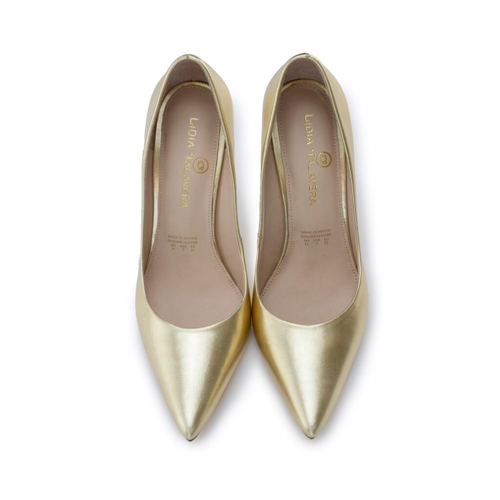 Gold Pointed-Toe Stiletto | Wide Pointed-Toe Gold High Heels