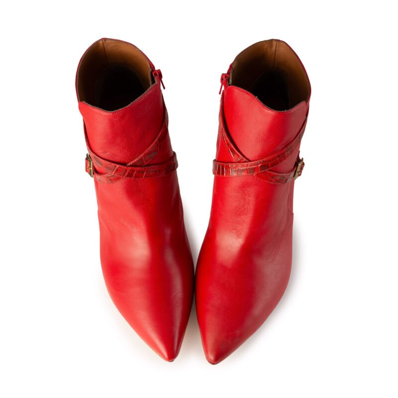 Fire Red Ankle Booties | Custom Pointed-Toe High Heel Boots